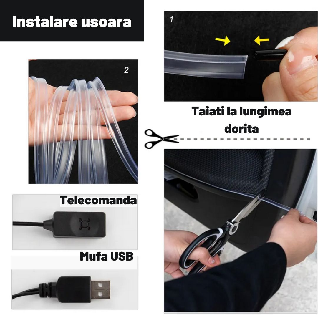 Banda auto LED RGB, conectare USB cu telecomanda pe fir, 2 metri - eMAG.ro